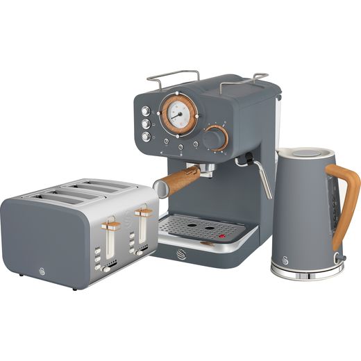 Swan Nordic Espresso Coffee Machine, Kettle, Toaster Bundle - Grey ...