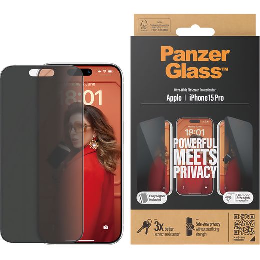PanzerGlass Privacy Glass Screen Protector for iPhone 15 Pro - Ultra ...