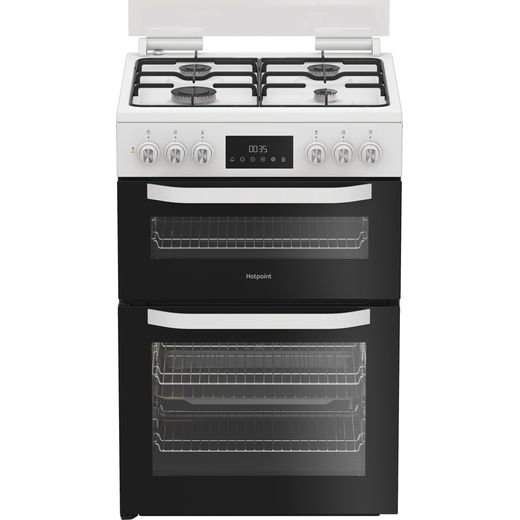 Hotpoint HDD6GDC2W 60cm Wide Double Oven Dual Fuel Cooker - White - A/A ...