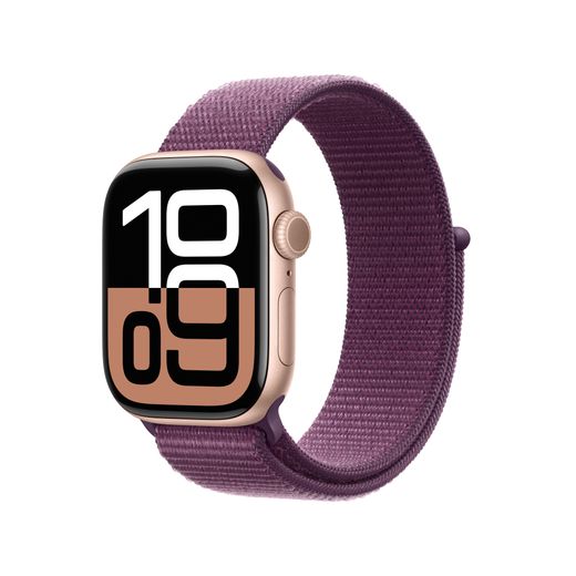 Apple Watch Series 10 GPS 42mm Rose Gold Aluminium Case with Plum Sport Loop | ao.com